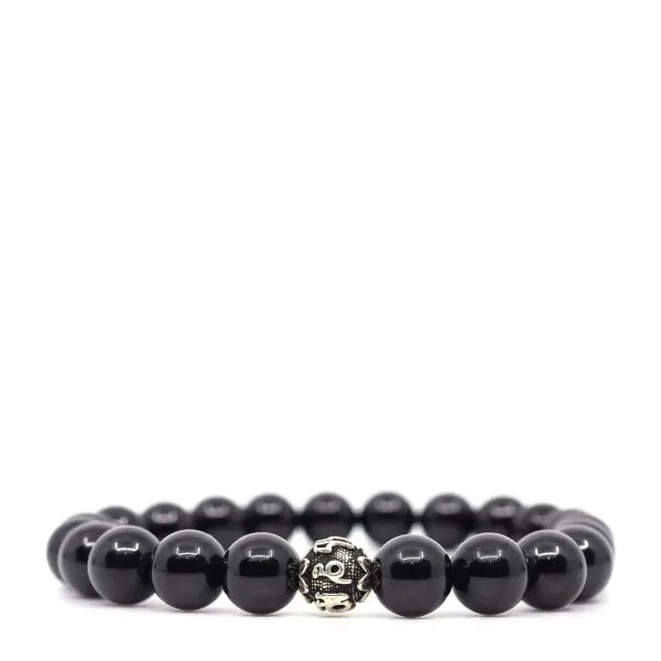 SHAR OKE Black Spinel & Sterling Silver Om Bracelet - Black/silver