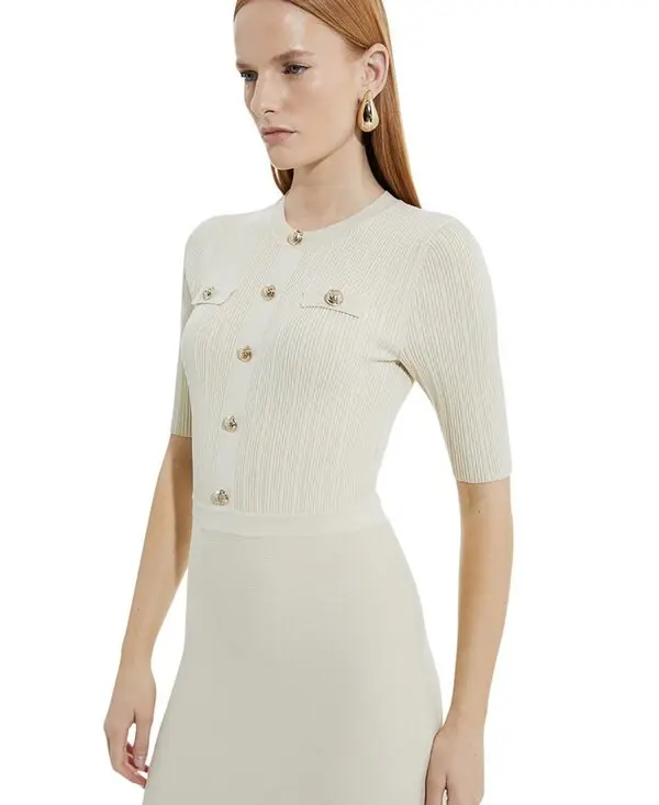 Karen Millen Rib Knit Military Trim Maxi Dress - Cream