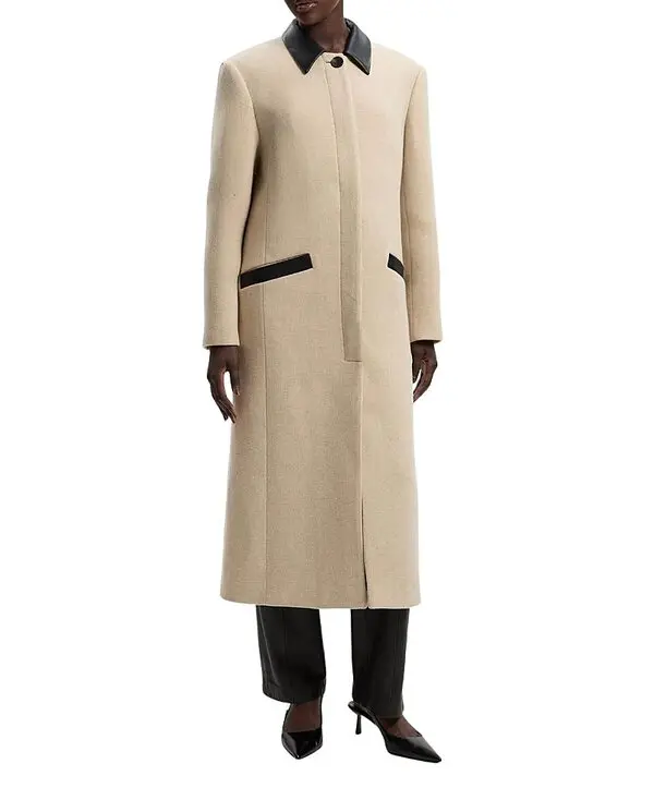 Karen Millen Wool Pu Mix Tailored Midi Coat - Oatmeal