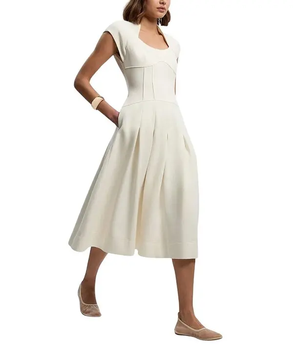 Karen Millen Compact Stretch Dropped Waist Midi Dress - Ivory