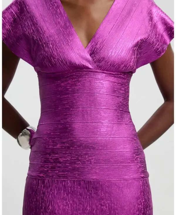 Karen Millen Metallic Angel Sleeve Knit Midi Dress