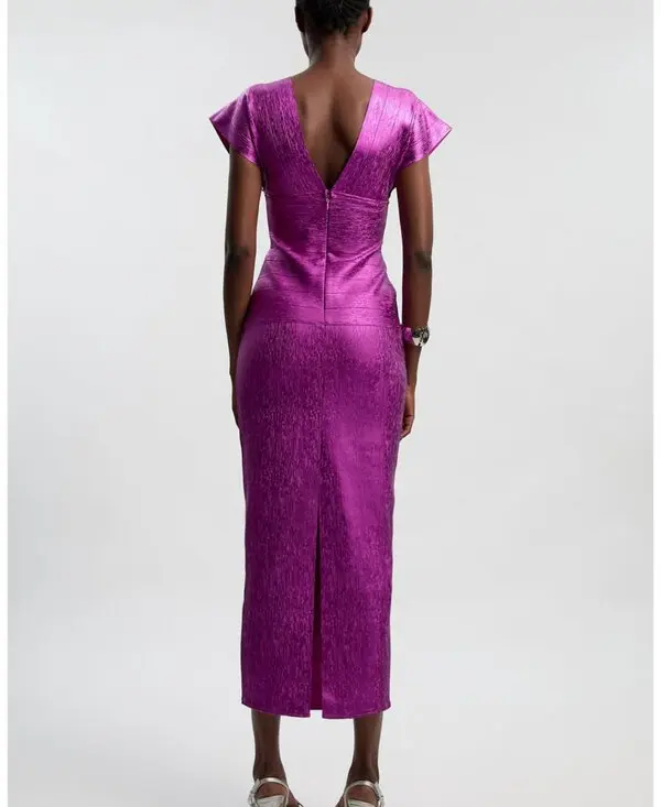 Karen Millen Metallic Angel Sleeve Knit Midi Dress