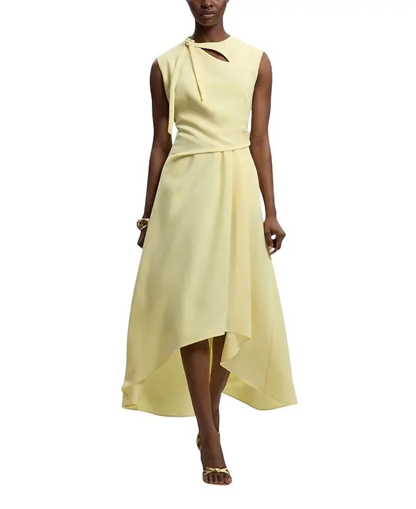 Karen Millen Drape Neck Midi Dress - Lemon