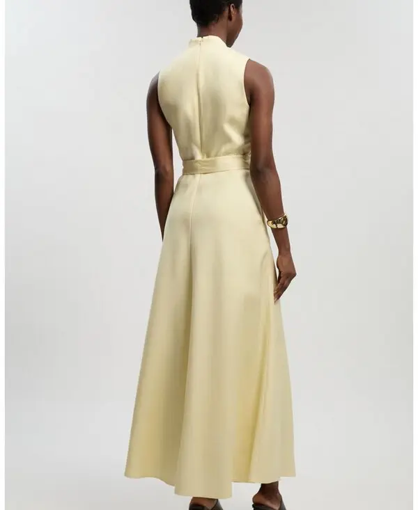 Karen Millen Tailored Linen Wrap Maxi Dress - Lemon