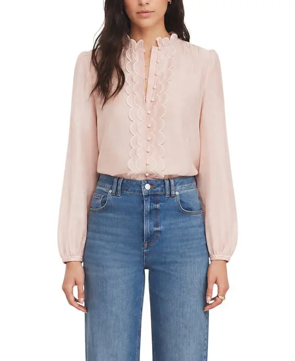 Mint Velvet Embroidered Ruffle Blouse - Light Pink