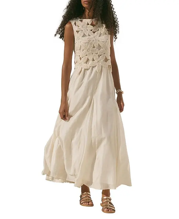Mint Velvet Sleeveless Crochet Maxi Dress - Cream