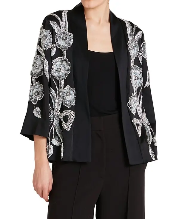 TEMPERLEY LONDON Lana Embroidered Crepe Satin Jacket - Black