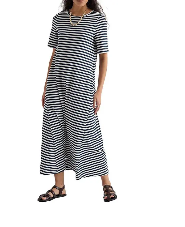 SEASALT CORNWALL Ivey Yarn Dyed T-shirt Maxi Dress - Mini Cornish Maritime Chalk