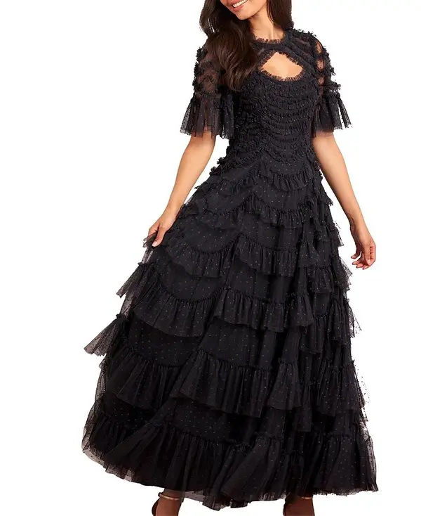 NEEDLE & THREAD Aviana Short Sleeve Gown - Graphite