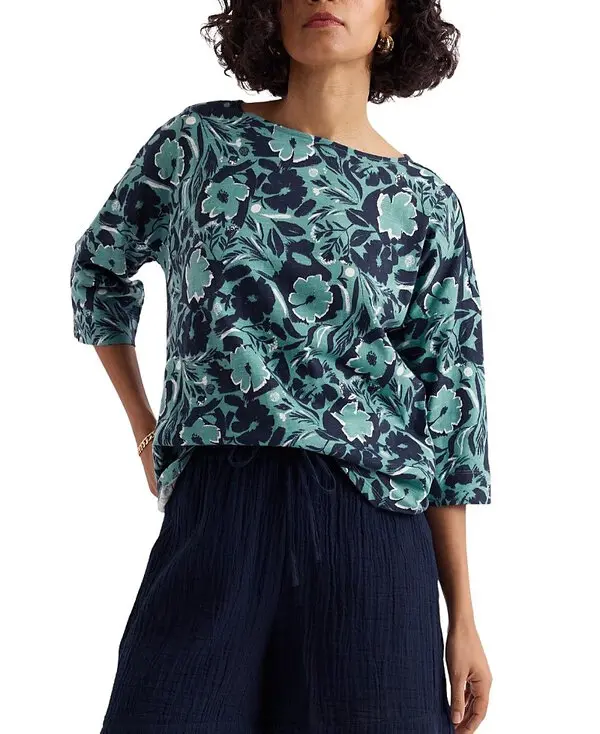 SEASALT CORNWALL 3/4 Sleeve Jersey T-shirt With Floral Print - Summer Shadows Sardine