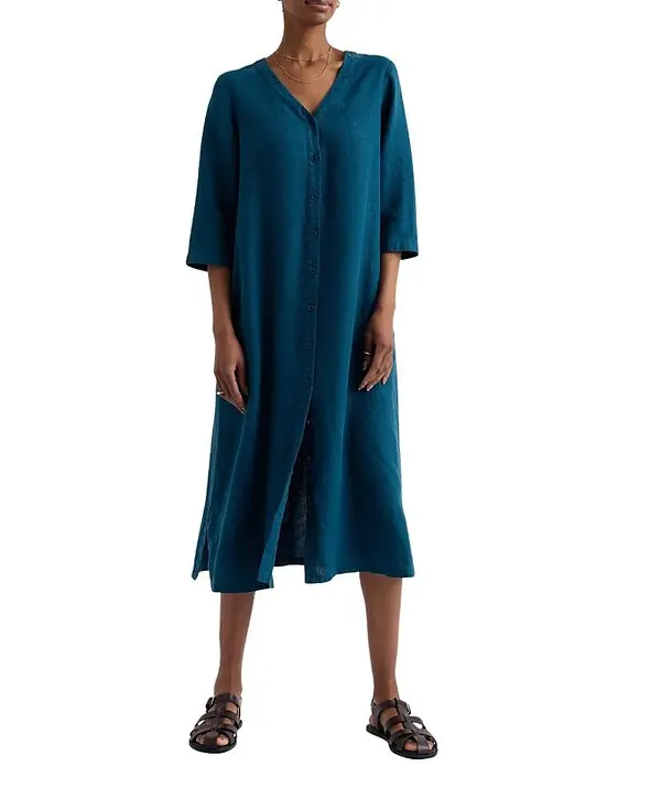 SEASALT CORNWALL Linen Midi Shirt Dress - Ocean Drift