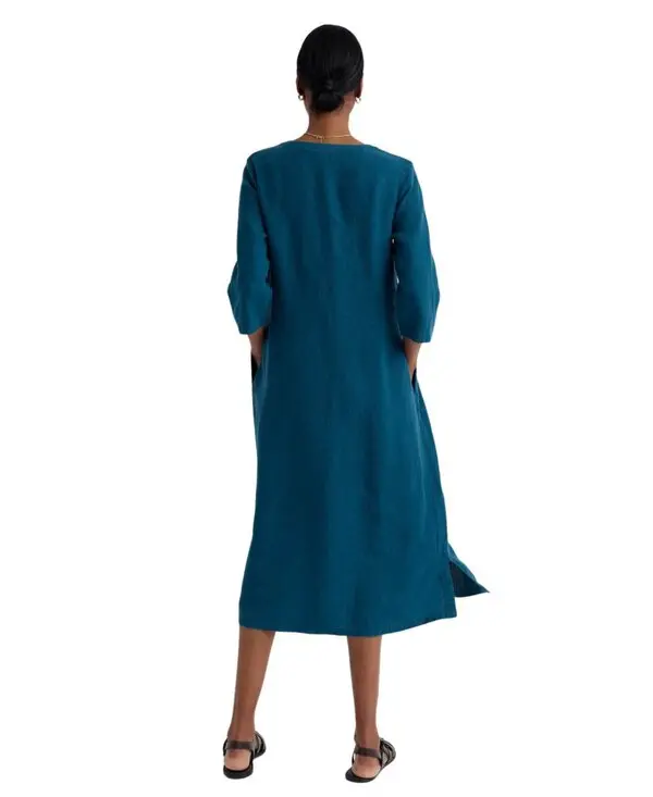 SEASALT CORNWALL Linen Midi Shirt Dress - Ocean Drift