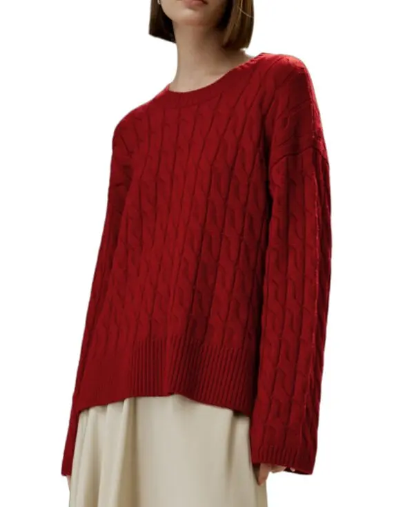 Lilysilk Ultrafine Merino Wool Cable Knit Crewneck Sweater - Red