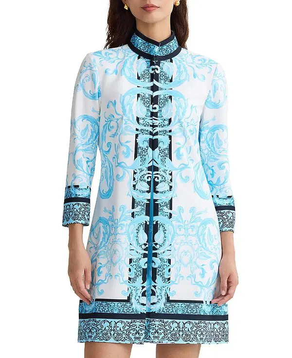 Ming Wang Printed Stretch Deco Crepe Jacket - Serene/white/black