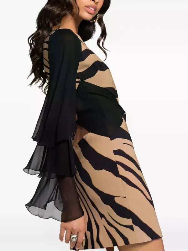 Roberto Cavalli Tiger Print Tiered Sleeve Dress