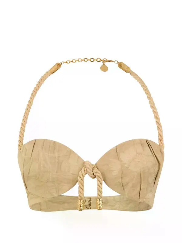 Roberto Cavalli Rope-detail Floral-jacquard Halterneck Top - Neutrals