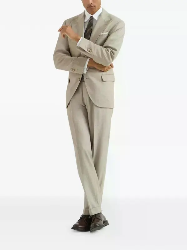 Brunello Cucinelli Virgin Wool Mouliné Twill Trousers With Pleat - Neutrals