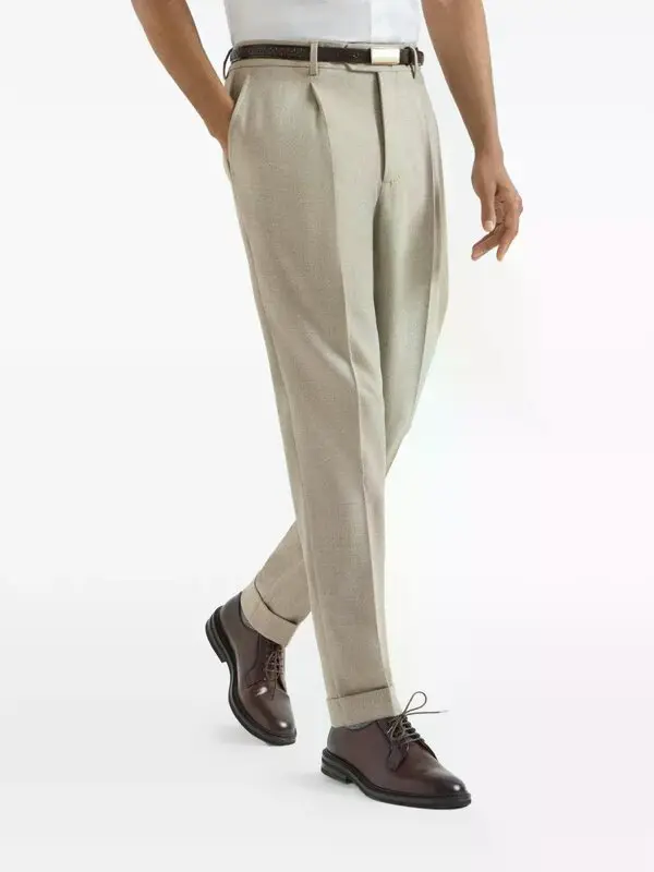 Brunello Cucinelli Virgin Wool Mouliné Twill Trousers With Pleat - Neutrals
