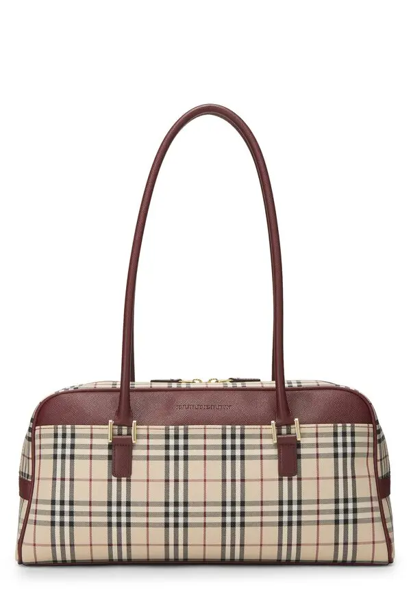 Burberry House Check Jacquard Long Bowler Bag - Burgundy