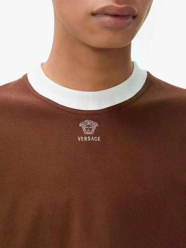 Versace Embroidered-logo Stretch Cotton-jersey Slim T-shirt - Brown