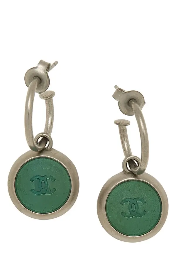 Chanel Tone Enamel Dangle Earrings - Silver