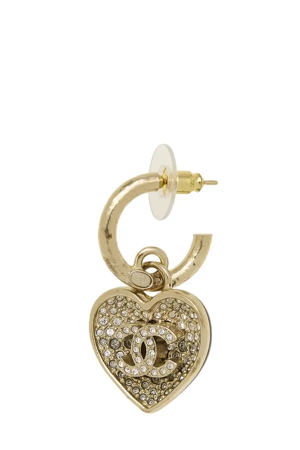 Chanel Plated Crystal 'cc' Heart Charm Earrings