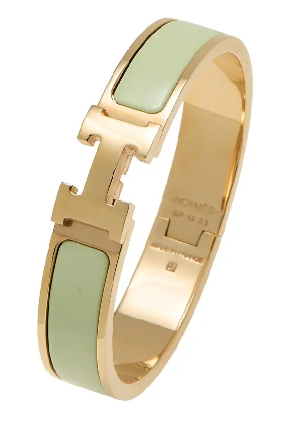 Hermès Enamel Rose Gold H Bracelet Pm - Green