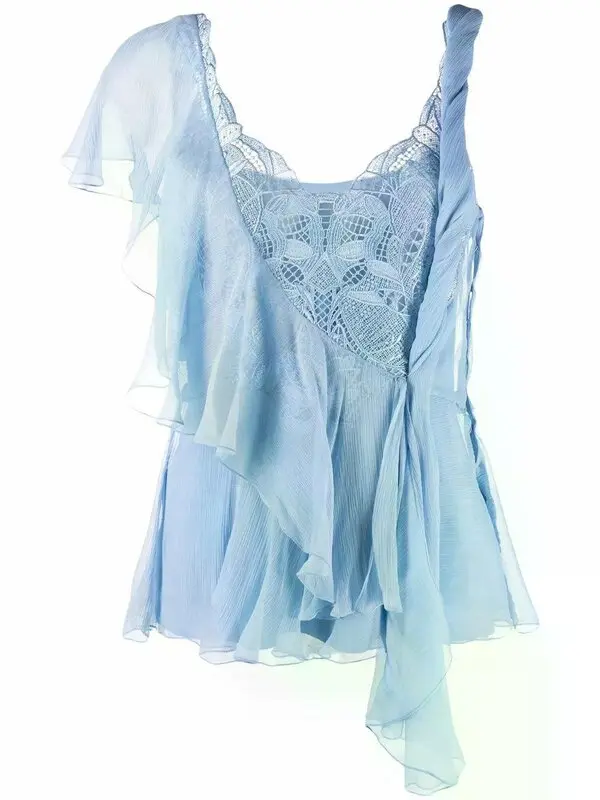 Alberta Ferretti Ruched Lace Detail Top - Blue