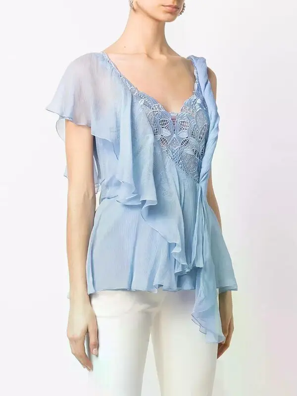 Alberta Ferretti Ruched Lace Detail Top - Blue