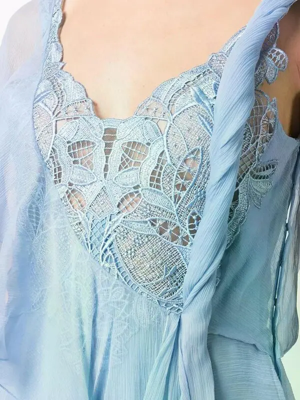 Alberta Ferretti Ruched Lace Detail Top - Blue