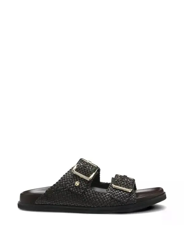 BOSS Buckle Woven Leather Sandals - Brown