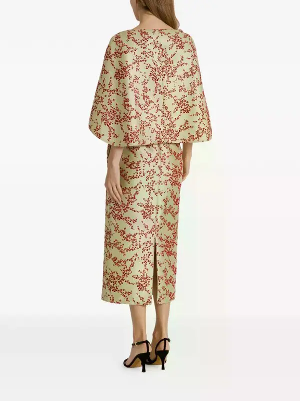 Alberta Ferretti Floral Print Cape Midi Dress