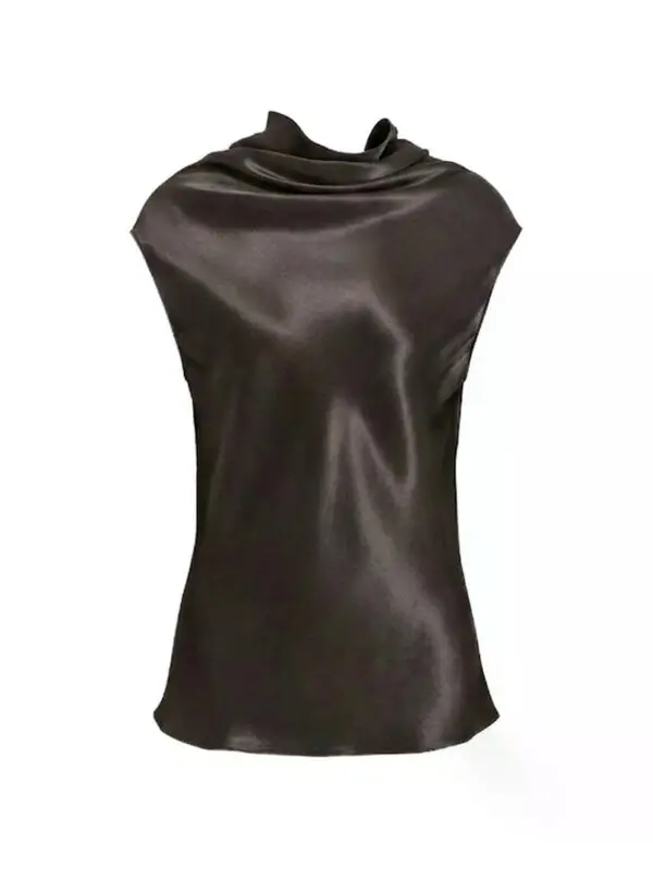 Alberta Ferretti Satin Cowl Neck Sleeveless Top