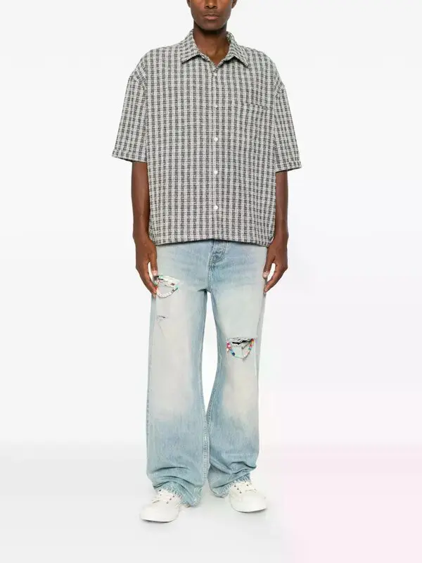 NAHMIAS Check-pattern Short-sleeve Cropped Cotton Shirt