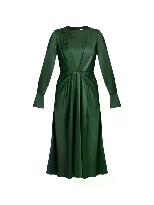 Erdem Forest Satin Seersucker Draped Dress - Green