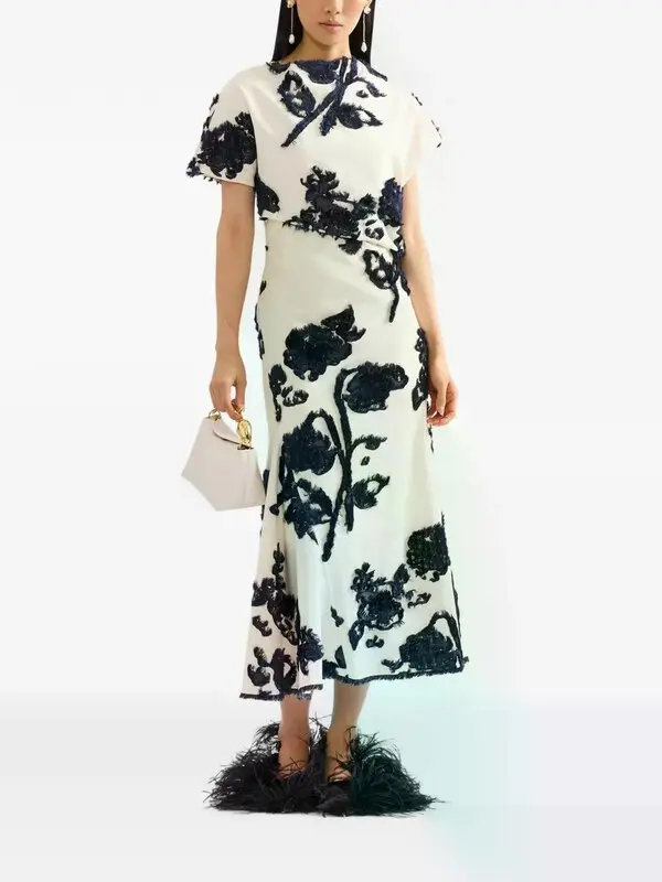 Erdem Fil Coupé Floral Dress - Neutrals