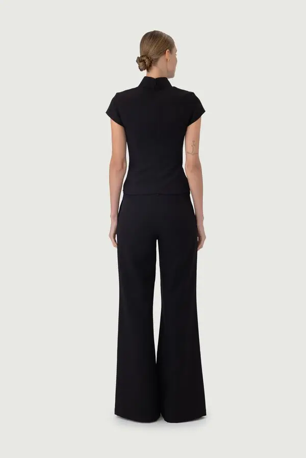 SAU LEE Iris Crepe Cap Sleeve Top - Black