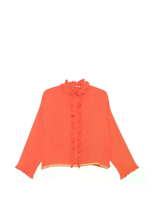 INJIRI Ruffled High Neck Blouse - Orange