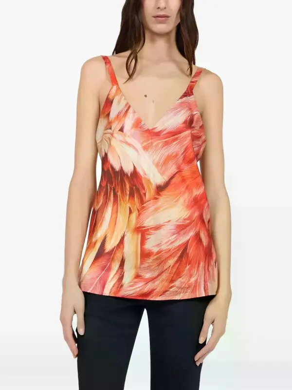 Roberto Cavalli Feather-print Silk Top