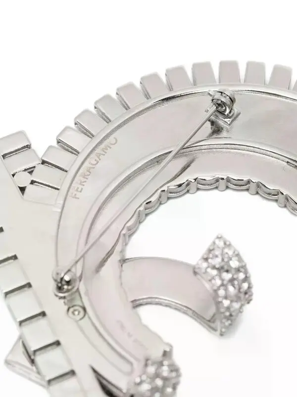 FERRAGAMO Crystal-embellished Gancini Brooch - Silver