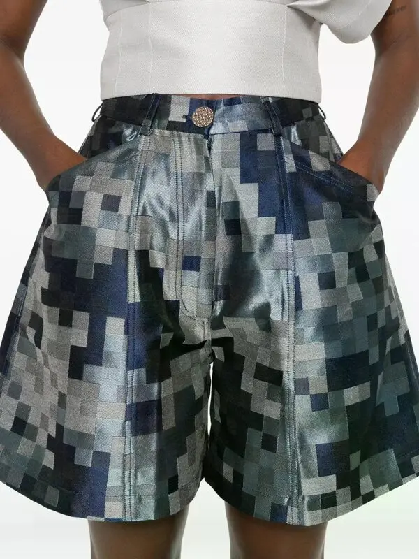 Leen Mougrhabi Leah Geometric Pattern Pleated Shorts