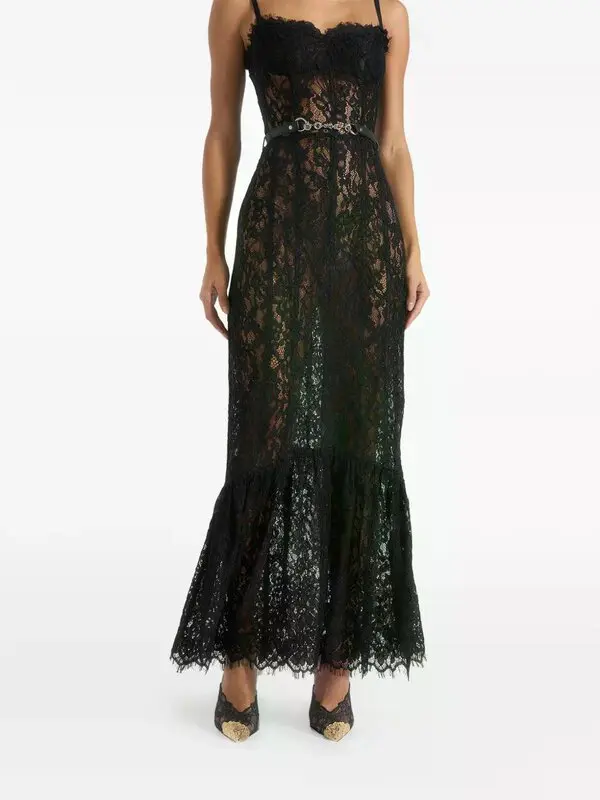 Manière De Voir Belted Lace Maxi Dress - Black