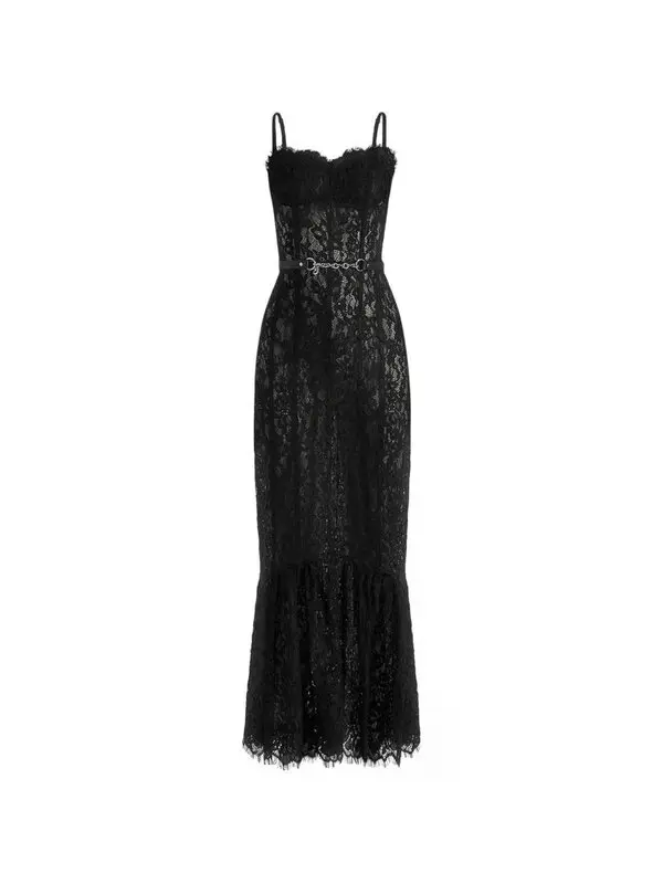 Manière De Voir Freya Belted Lace Maxi Dress - Black
