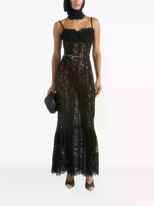 Manière De Voir Freya Belted Lace Maxi Dress - Black