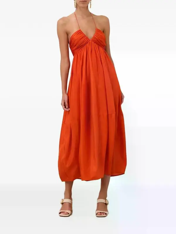 Zimmermann Mahon Ruched Halterneck Maxi Dress - Orange