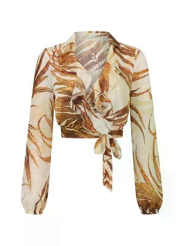 Just Cavalli Ruffled Leaf-print Cropped Blouse