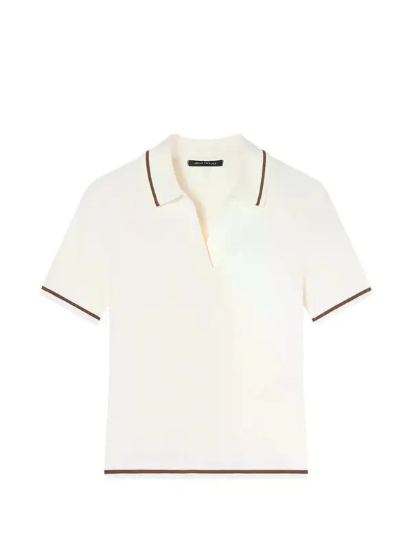 Armani Exchange Ribbed Knit Contrast Tipping V-neck Top - White