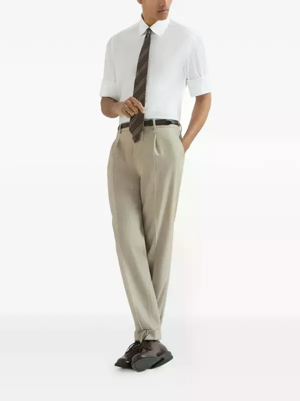 Brunello Cucinelli Virgin Wool Mouline-twill Trousers With Pleat