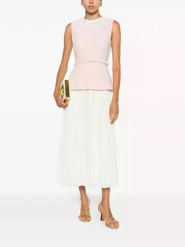 SELF-PORTRAIT Pink Bouclé Midi Dress With Lace Collar - White