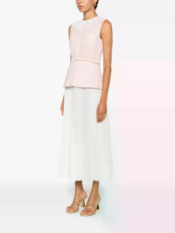 SELF-PORTRAIT Pink Bouclé Midi Dress With Lace Collar